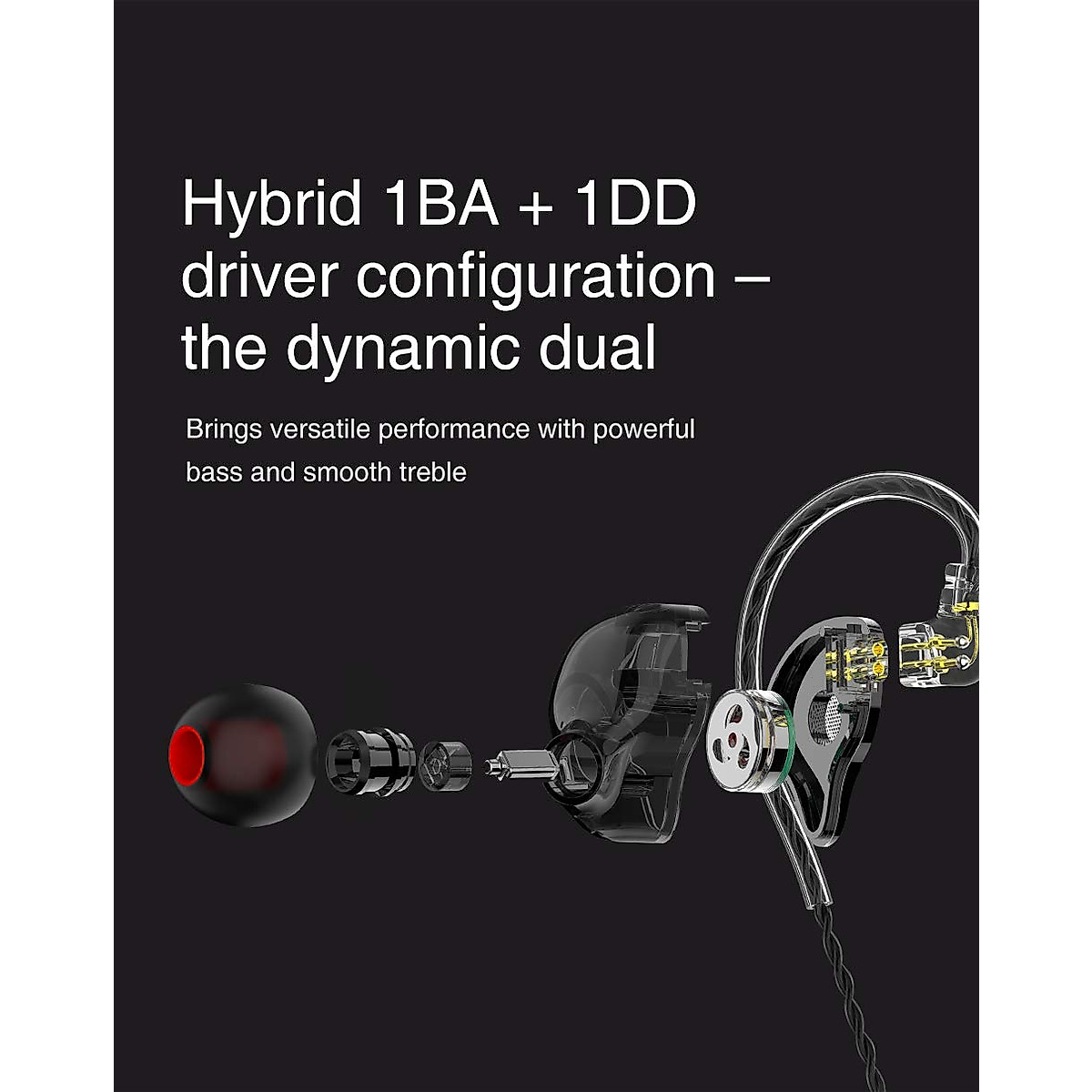 Senlee TRN ST1 Earphones with 1BA and 1DD, Hybrid Metal Earphones Headphones HiFi in-Ear Monitor with Detachable 2Pin Cable(with Mic, Black)