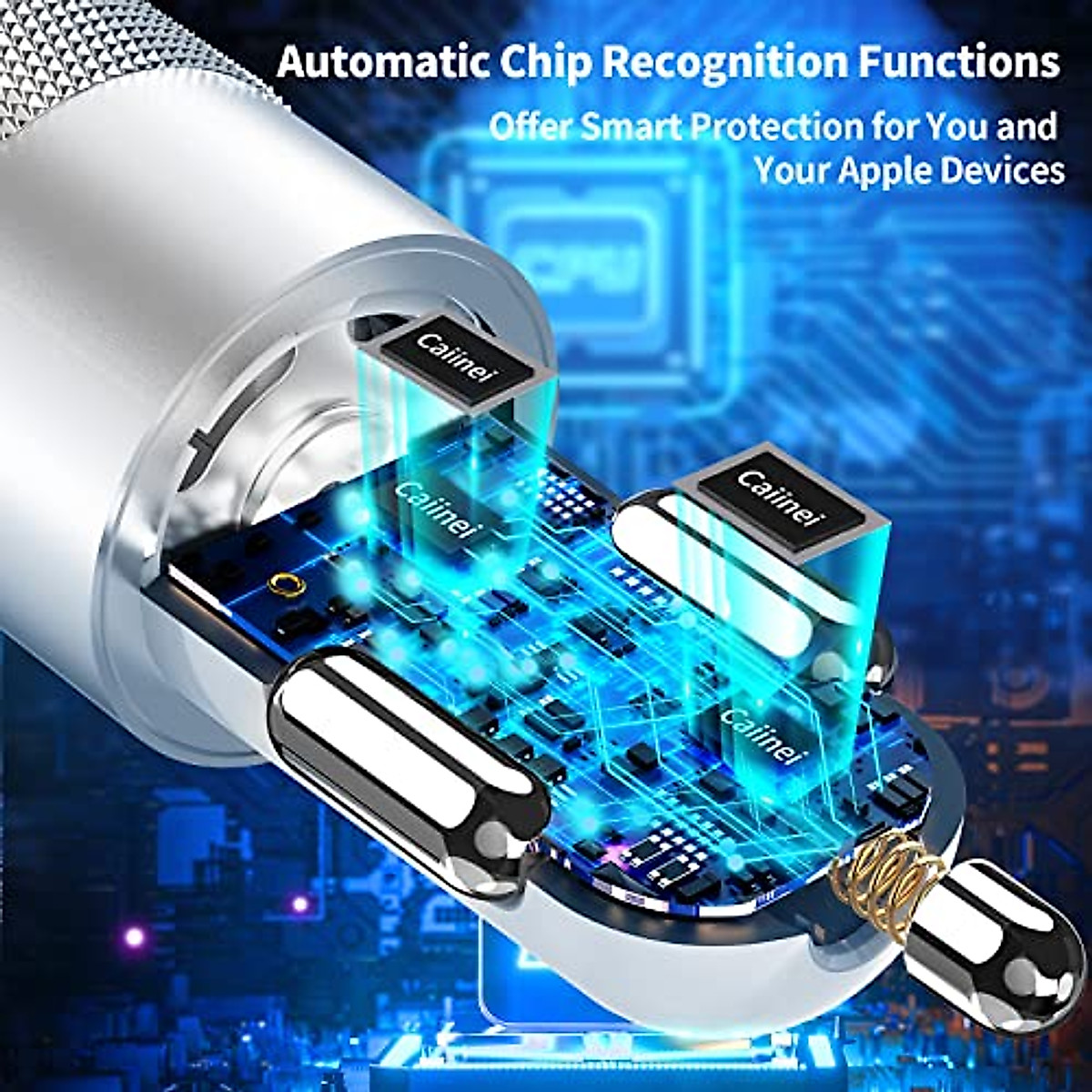 [Apple MFi Certified] iPhone Fast Car Charger, Caiinei 48W Dual PD/QC3.0 USB-C Power Car Charge Adapter + 2 Pack 6FT Coiled Lightning Cable Quick Car Charging for iPhone 14 13 12 11 Pro Max/XS/XR/iPad