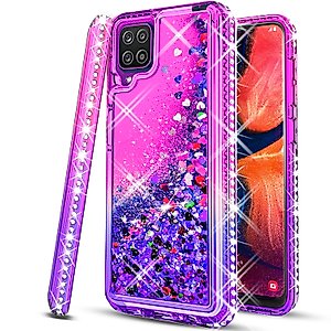 Samsung Galaxy A42 5G Phone Case, Galaxy A42 5G Phone Case, with [Tempered Glass Screen Protector Included] STARSHOP Liquid Bling Sparkle Floating Glitter Quicksand Girls Women Cute- Pink/Purple