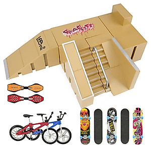 Fingerboard Skatepark Set 14Pcs - M.A.K Finger Skateboard Ramp 5Pcs with 9Pcs Mini Finger Toys Including Finger Skateboards, Finger Bike, Fingerboard Skate Park, Finger Skateboard Set for Kids Gift