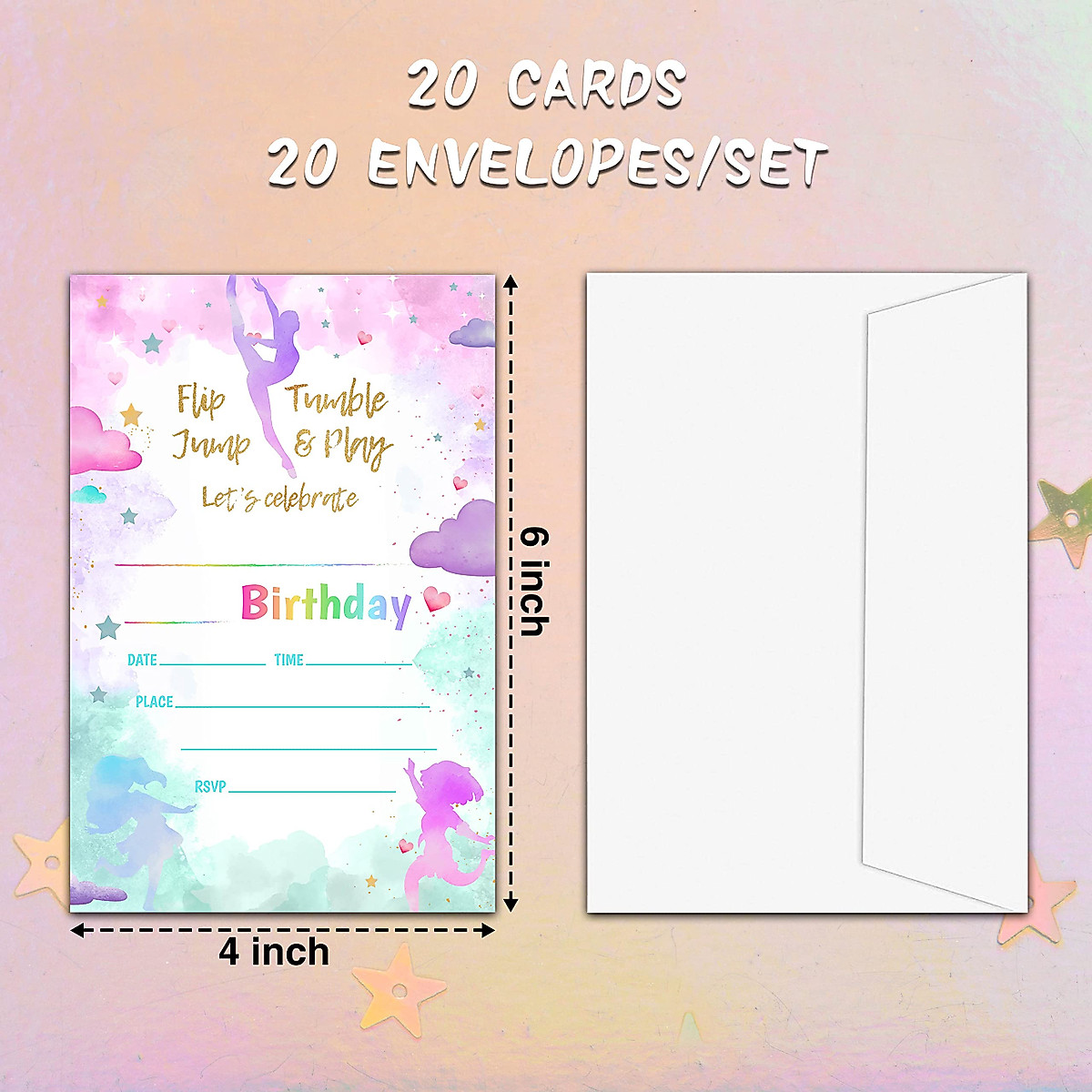 ISOVF 4" x 6" Jump Ballerina Birthday Party Invitation Cards With Envelopes (20 Sets) - Pink Dance Fill-In Style Party Invites- C20