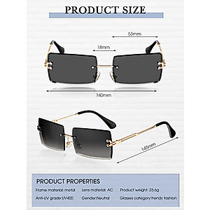 Frienda 4 Pairs Rimless Rectangle Sunglasses Frameless Square Glasses Vintage Transparent Eyewear for Women Men (Fresh Colors,Metal Frame)