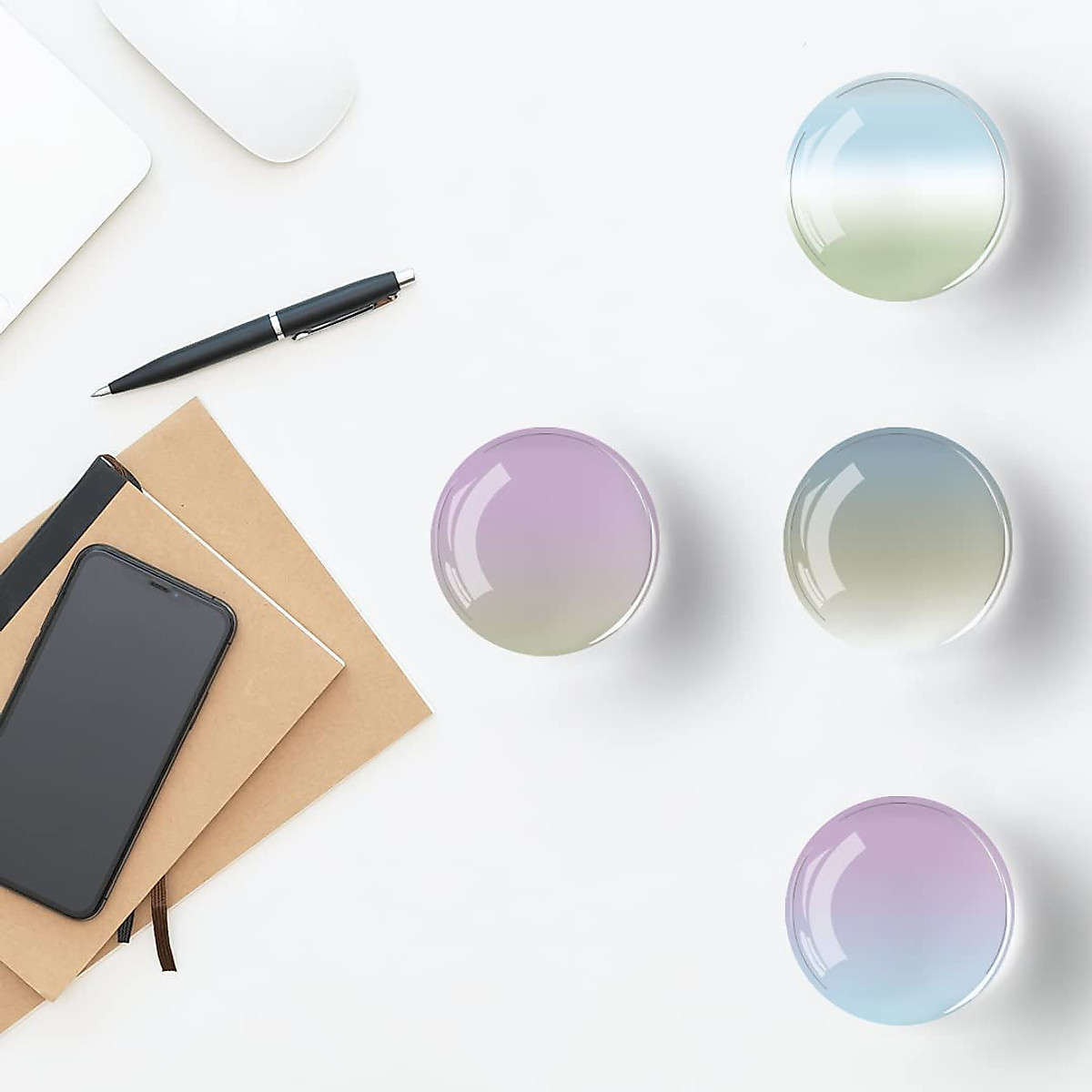 Bamsod 12 PCS Glass Strong Refrigerator Magnets, Pattern Series Magnets Whiteboard Magnets Glass Fridge Magnets for Office Cabinets Round Fridge Stickers Home Kitchen Décor (Purple)