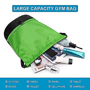Qoosea Drawstring Backpack Sports Gym Bag with Shoe Compartment Water Resistant Drawstring Sackpack for Women Men (Green)