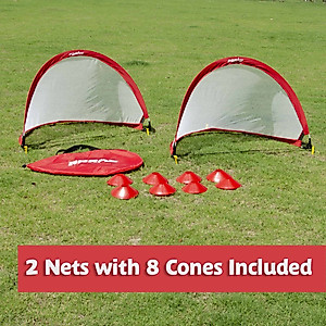 porayhut Pop up Soccer Net Soccer Goal for Kid Easy-up,Set of 2,Portable 210D Oxford with 8 Field Marker Cones & Extra Stakes,Fun for Backyard and Soccer Training Net