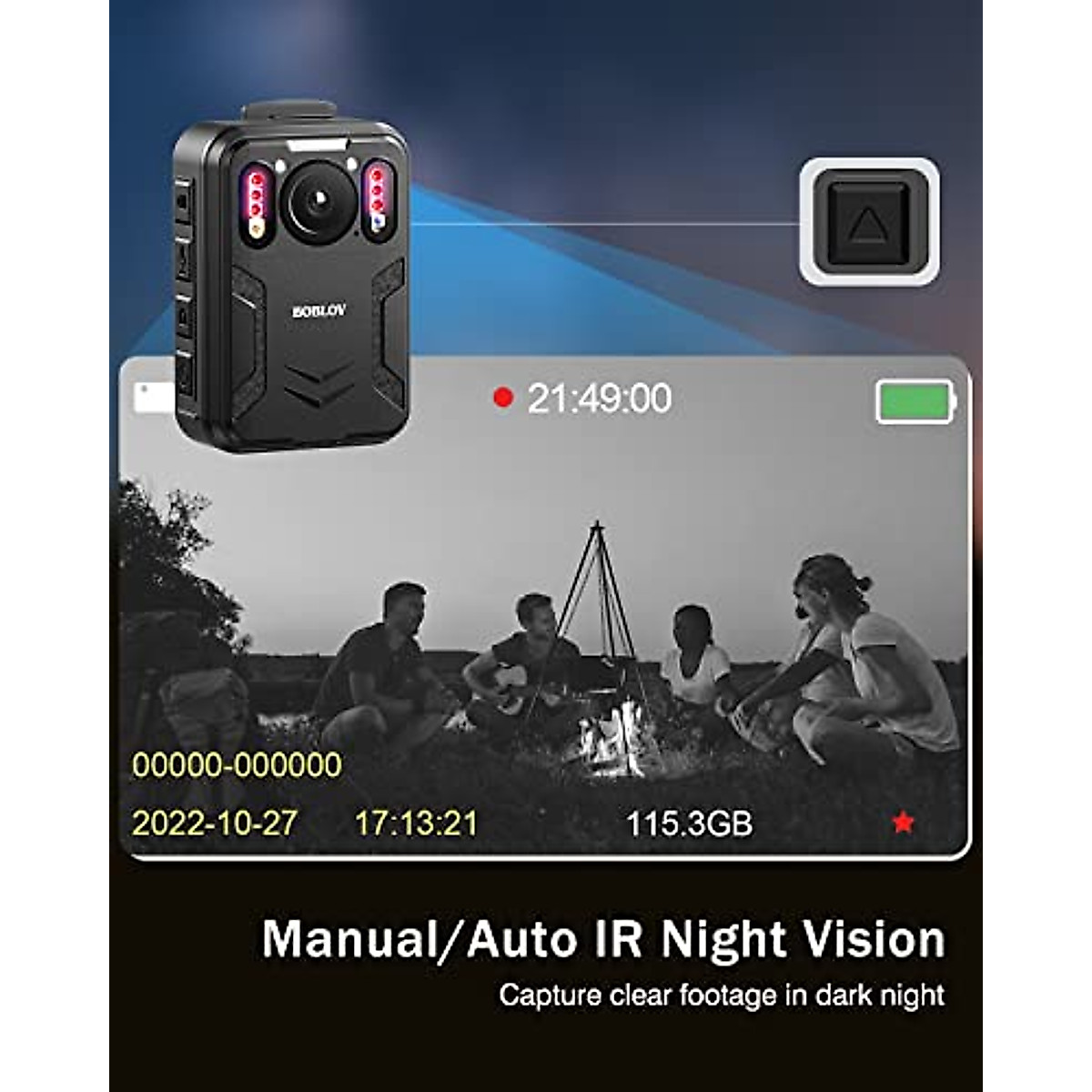 BOBLOV B4K2 128GB 4K Body Worn Camera with GPS, Two 3000mAh Batteries for 14-16hours Record, 4K Camcorders Video Camera with Charging Dock