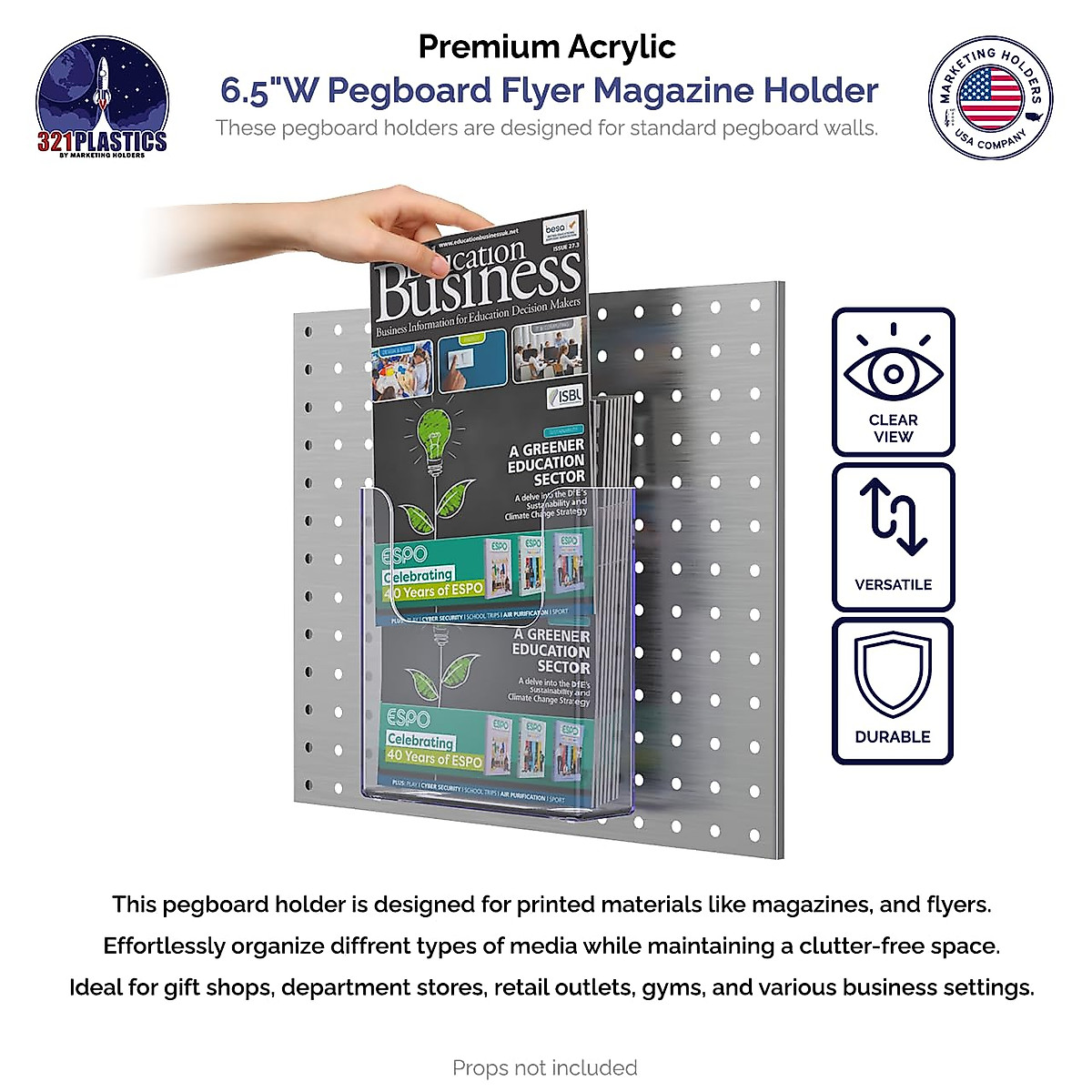 Marketing Holders 12 Pack Peg Board 6.5" W Brochure Holder Pamphlet Display Catalog Booklet Maps Literature Printed Material Menu Clear Acrylic