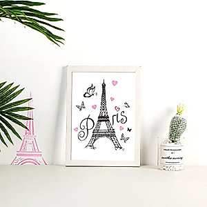 Spakon 9 Pieces Paris Bathroom Decor for Girls Paris Wall Art Paris Theme Room Decor Romantic Paris Room Decor Pink Eiffel Tower Wall Art Paris Bedroom Pictures for Girl