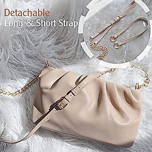 Women Ruched Shoulder Handbag Cloud Pouch Hobo Bag Convertible Clutch Soft Vegan Leather Cross body Bag (Nude)