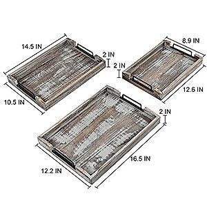 VERGOODR Country Rustic Torched Wood Nesting Breakfast Serving Trays with Handles, Set of 3 (Torched Wood)