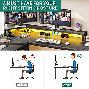 YITAHOME L Shaped Desk with Power Outlets & LED Lights, 65" Large Computer Desk with File Drawer & Lift Top, Height Adjustable Standing Desk with Monitor Stand & Storage Shelves, Grey