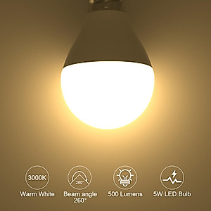 ORALUCE E17 LED Bulb 5 Watts Warm White 3000K, 40W Equivalent A15/G45 Globe Ceiling Fan Light Bulbs, 500 Lumens Non-Dimmable, 6 Pack