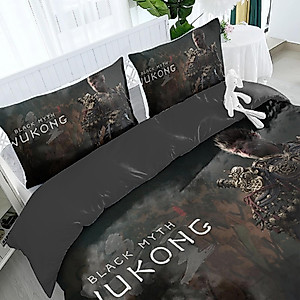 noxozoqm Game Black Myth Wukong 3-Pcs Bed Duvet Cover Set with 1 Duvet Cover + 2 Pillowcases, Game Black Myth Wukong Merch (2,Full (79x90in + 20x30in))