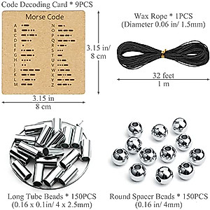 Ourtroness Morse Code Bracelet Making Kit, Includes Stainless Steel Round Spacer Beads, Long Tube Beads, Morse Code Decoding Card and Waxed Cord for DIY Jewelry Making(4mm)