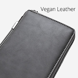 Women's RFID Blocking Leather Zip Around Wallet Large Phone Holder Clutch Travel Purse Wristlet (Grey)