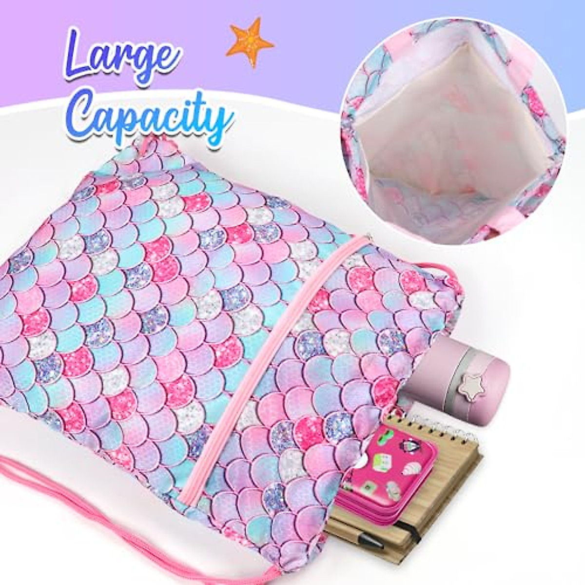 RLGPBON Backpack, Drawstring, Waterproof, for Kids Girls and Boys, Gym, Dance, Sports, 1L