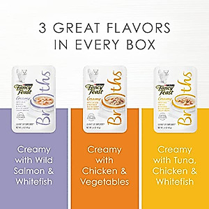 Fancy Feast Purina Grain Free Wet Cat Food Variety Pack, Broths Creamy Collection - (3 Packs of 12) 1.4 oz. Pouches
