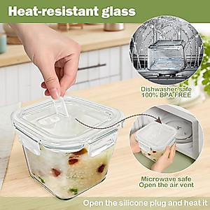 Glass Soup Containers with Lids Square, 4 Cup Glass Storage Containers for Lunch, Glass Freezer Safe Food Storage Jars for Salad, Fruit and Ice Cream, Glass Meal Prep Bowl Reusable Microwavable 32 oz