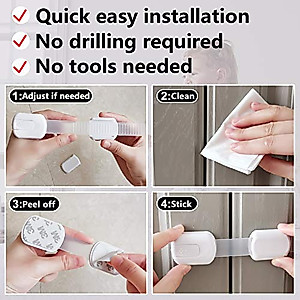 12Pack Child Safety Cabinet Locks Set Baby Proofing Strap Latches Locks(with 6pcs Spare Adhesive) Used for Safety Drawer Cupboard Oven Refrigerator Toilets Seat Fridge & 10Pcs Clear Outlet Plug Cover