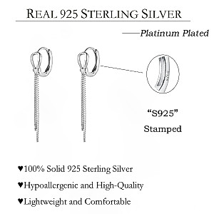 SLUYNZ 925 Sterling Silver Hoop Earrings Tassel for Women Teen Girls Bow Hoop Earrings Huggie Dangling Chain (A-Silver)