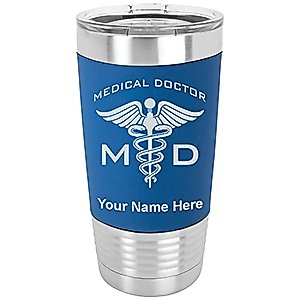 LaserGram 20oz Vacuum Insulated Tumbler Mug, MD Medical Doctor, Personalized Engraving Included (Silicone Grip, Dark Blue)