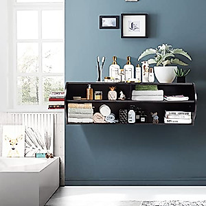 Tangkula Wall Mounted Media Console, Floating TV Stand Cabinet, 2 Tier Modern Wall Mount TV Component Shelf for Home Living Room Office, Wall Mounted Audio/Video Shelf (Coffee)