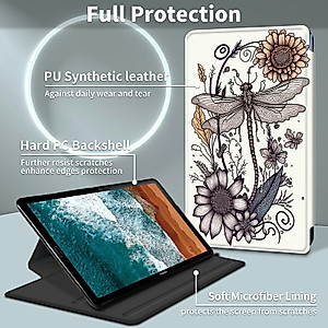 FUYOCWE Case for Samsung Galaxy Tab A8 Case 10.5 Inch Tablet 2022 Model SM-X200/X205/X207,360 Degree Rotating Swivel Anti Slide Stand Flip Smart Cover Case-Dragonfly Flower Drawing yyyy