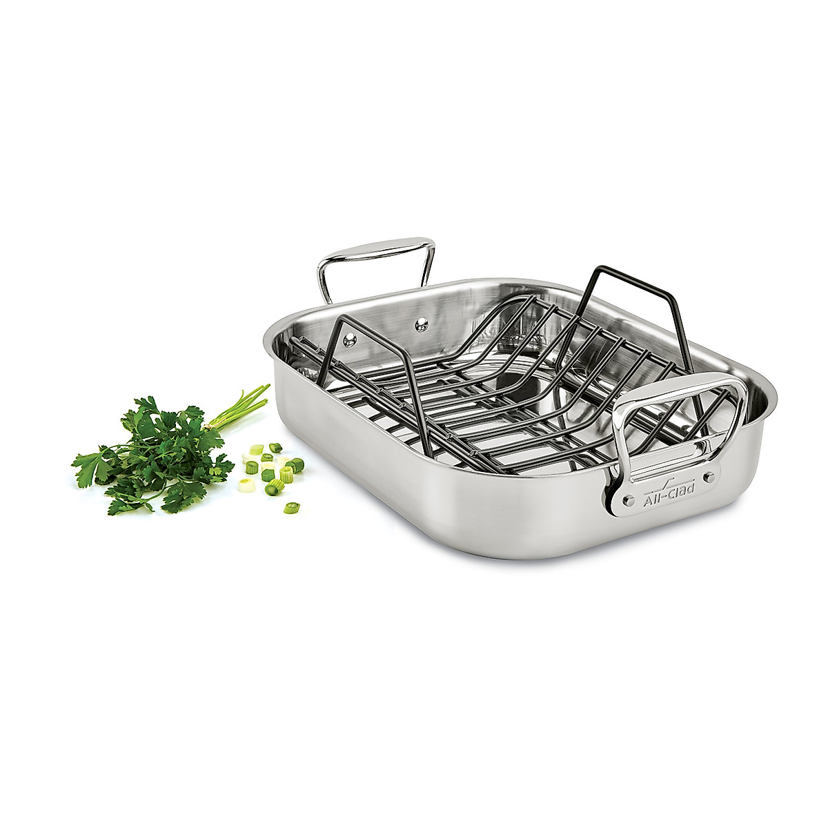 All-Clad Specialty Stainless Steel Roaster with Nonstick Rack 11x14 Inch Oven Broiler Safe 500F Roaster Pan, Pots and Pans, Cookware Silver