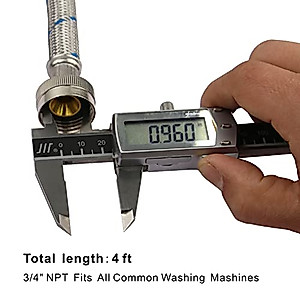 Premium Stainless Steel Washing Machine Hoses - 4 Ft Burst Proof (2 Pack) Red and Blue Striped Water Connection Inlet Supply Lines for Washer, Washer Hoses from Wellup