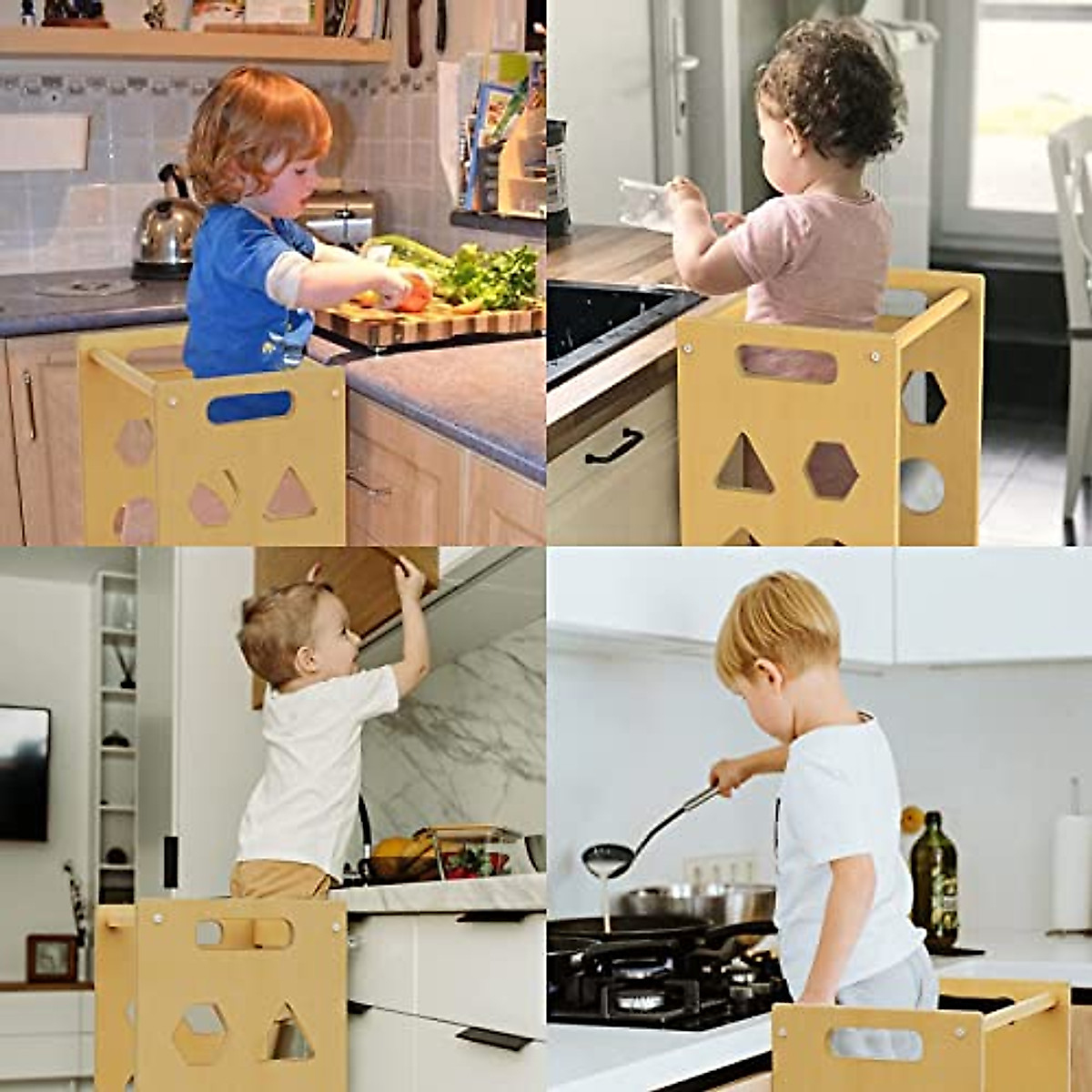 ZARKEET Wooden Toddler Standing Tower, 2 in 1 Kitchen Toddler Tower Helper Stool for Toddlers 1-3,Baby Wood Anti-Drop Safety Rail Step Stools for Bathroom & Kitchen Counter