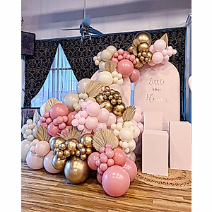 Pink and White Balloon Arch Kit, 121PCS Pink and Gold Balloon Garland Pastal Pink White Gold Confetti Balloons for Girls Birthday Baby Shower Wedding Bridal Shower Party Decorations