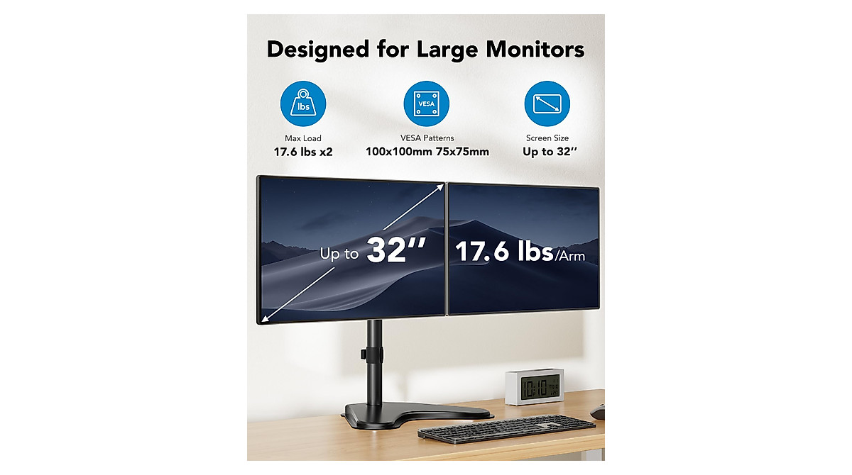 HUANUO 32-Inch Dual Monitor Stand - Fully Adjustable & Sturdy Mount