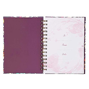 Inspirational Spiral Journal Notebook for Women Blessed Is She Who Believes Birds/Floral Eggplant Wire Bound w/192 Ruled Pages, Large Hardcover, With Love