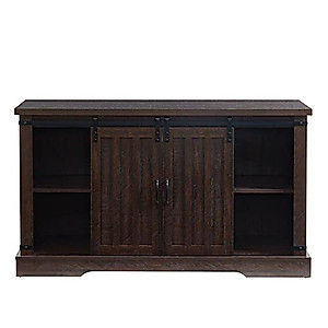 JYED DECOR 54 Inch Freestanding TV Stand Media Console with Sliding Barn Doors, Electric Fireplace, and 2 Cabinets with 2 Shelves, Espresso