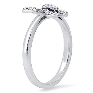 Dazzlingrock Collection Emerald Lab Created Blue Sapphire & Round Natural White Diamond Clustered Charming Butterfly Ring for Her | 925 Sterling Silver, Size 8.5