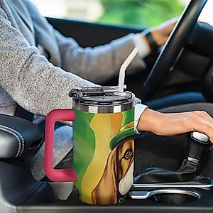 Basset Hound St Patrick's Day 40 Oz Stainless Steel Cup Travel Tumbler with Handle and Straw Lightweight Coffee Mug for Home Office