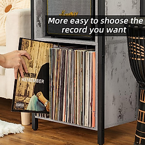 LELELINKY Record Player Stand, Industrial 2 Tier Vinyl Record Storage Cabinet with Steel Frame, Turntable Stand Holds Up to 100 Albums, Record Holder Table for Music Room, Living Room, Bedroom -Grey
