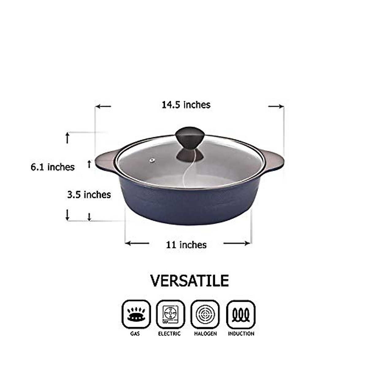Cookin IH Shabu Shabu Divider Hot Pot, Induction Cooktop, Ceramic Coating, Double Sauce Pot, 11 Inch