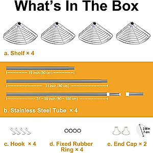 SUYUDSM Shower Caddy Tension Pole, Rustproof Shower Corner Stand Storage Organizer for Bathroom, 4 Tier Adjustable Corner Shelves, 75 to 122 in