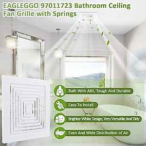 EAGLEGGO 97011723 Bathroom Ceiling Fan Grille with Springs for Square Ceiling or Wall-Mount Exhaust Fan Replacement Vent Cover Fits Models 663 670 671 675 688 Ventilation Fan - Plastic Cover White