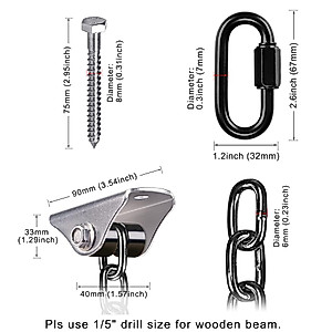 BeneLabel Heavy Duty Porch Swing Chain Kit with Silent Hangers, Hammock Chair Hardware for Indoor/Outdoor Hanging Chairs, Punching Bags and More, Easy Installation, Rustproof, 1000LB Capacity, 81"