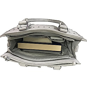 Zzfab Medium Studded Gun Purse Leatherette Locking Concealed Carry Bag Light Grey