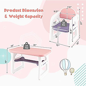 Costzon Kids Table and Chair Set, 3-Piece Plastic Activity Table with Building Blocks, Storage Shelf for Children Reading, Drawing, Writing, Arts & Crafts, Toddler Table and Chair Set (Pink)