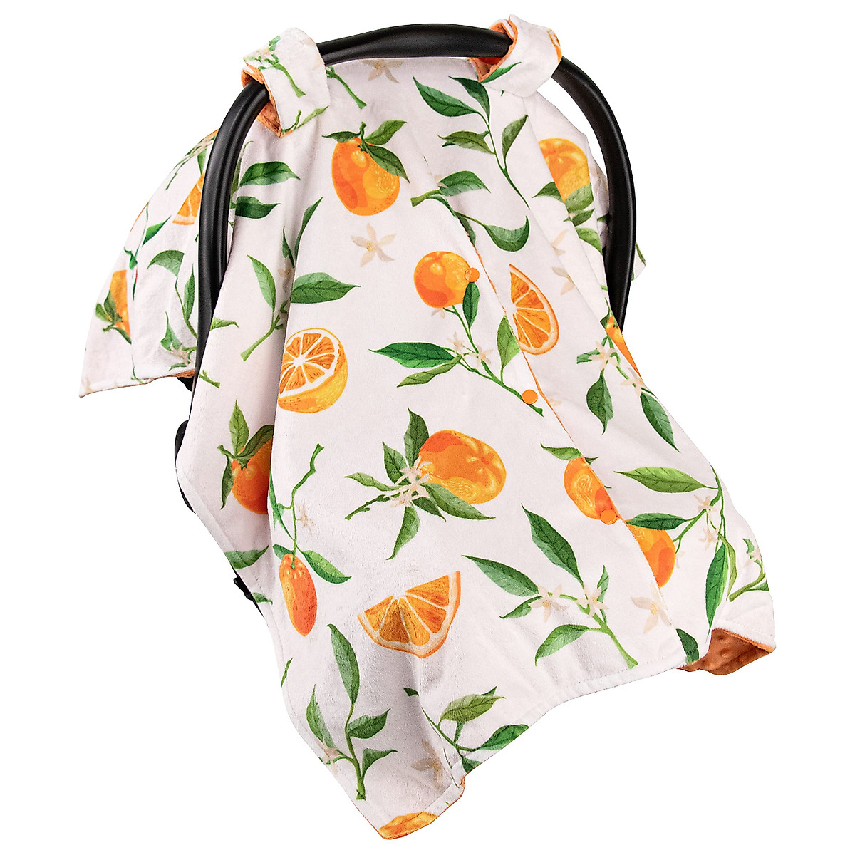 Top Tots Deluxe Minky Baby Car Seat Cover - Oranges with Leaves, 40 x 29 Inch Orange