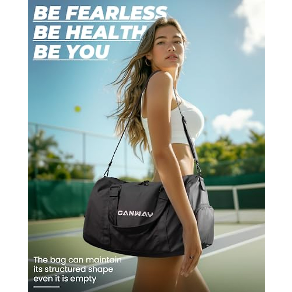 Canway Sports Gym Bag, Travel Duffel bag with Wet Pocket & Shoes Compartment for men women, 45L, Lightweight (Black-40L)