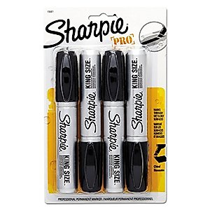 SHARPIE 15661PP King Size Permanent Markers Black 4/Pack