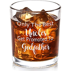DAZLUTE Godfather Gifts, Only The Best Uncles Get Promoted To Godfather Whiskey Glass, Father’s Day Birthday Christmas Gifts for Uncle Godfather Brother- in -Law, 10Oz Old Fashioned Glass