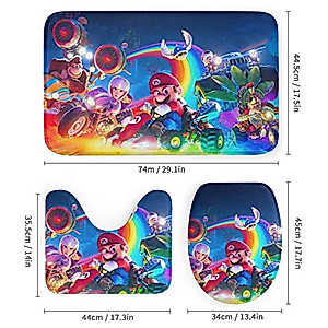 FFIS Anime Super 𝐌.𝐚𝐫𝐢𝐨 𝐁.𝐫𝐨𝐬 Movie.Bathroom Shower Curtain Set, 4 Piece Bathroom with Waterproof Shower Curtain and Non Slip Shower Mat & Toilet Lid Cover Mat U Carpet