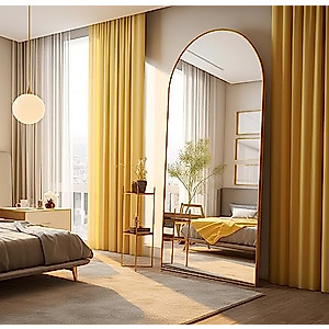 ABSWHLM 71"x32" Arched Mirror Full Length Large Mirror with Stand Aluminum Alloy Frame Floor Mirror for Living Room, Bedroom Hanging Standing or Leaning Wall-Mounted, Gold