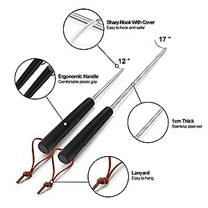 Leonyo 2 Pack Pigtail Food Flipper, 12 & 17 Inch Meat Hook Flippers Turner with Stainless Steel Shafts, Substitutes of Grill Tong, Spatulas, Fork for Kitchen Cooking BBQ, Plastic Handles, Right Handed